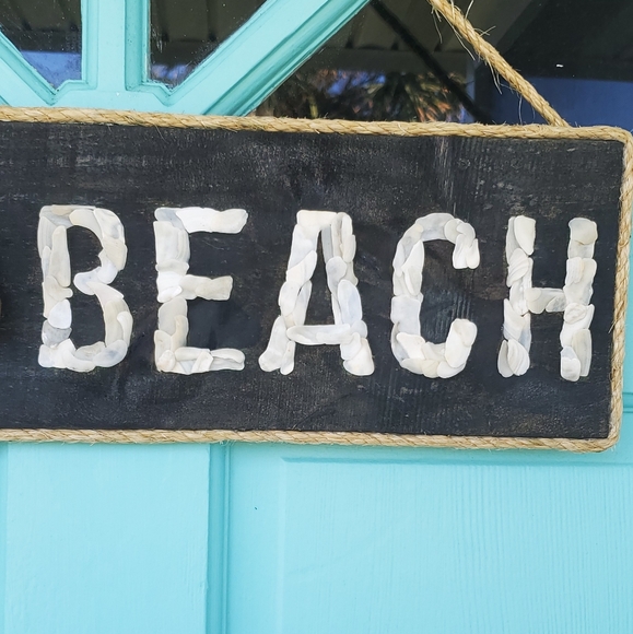 Wall Decor | Handmade Driftwood And Seashell Beach Sign | Poshmark